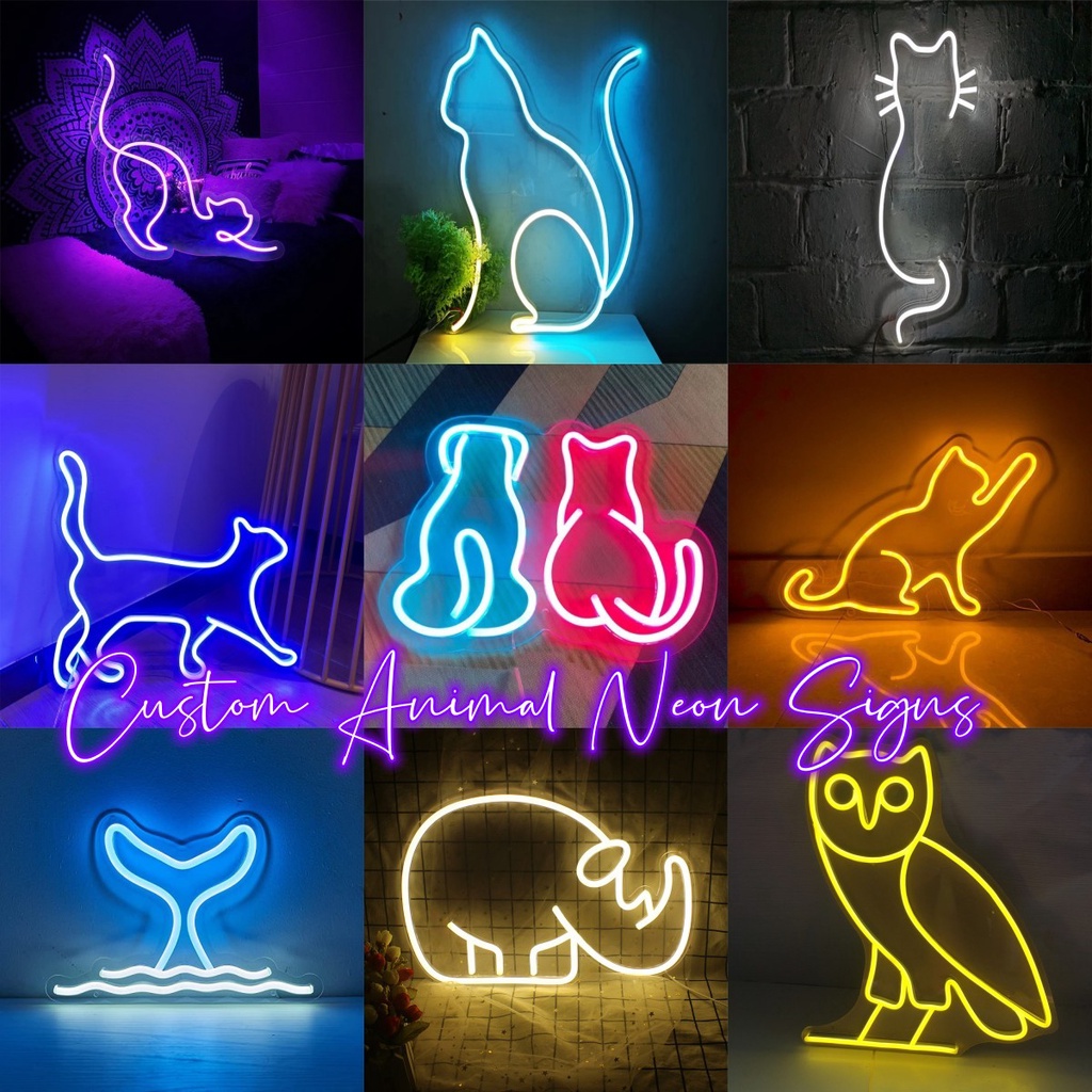 Custom Neon Sign Dog & Cat Logo Animal Neon Sign LED Light Suitable For ...