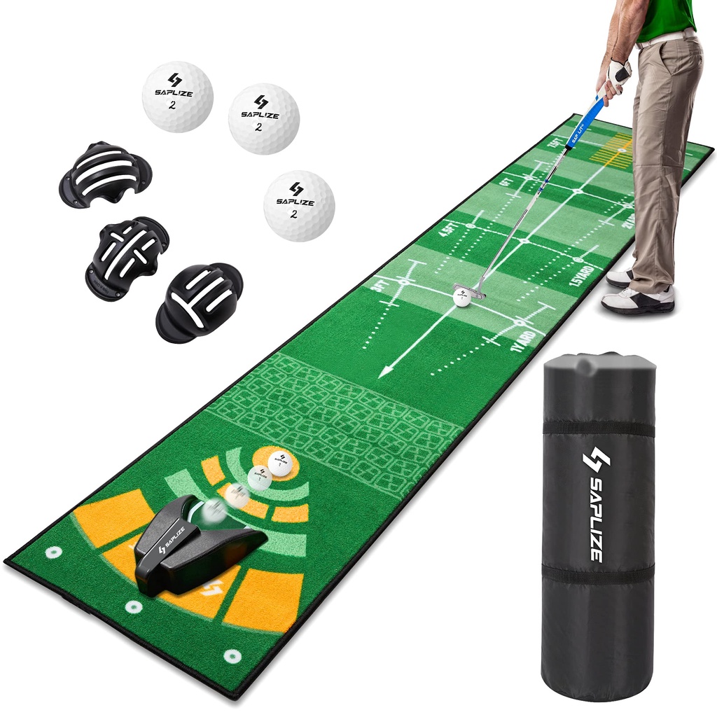 SAPLIZE Two-Speed Golf Putting Practice Mat with Putting Alignment ...