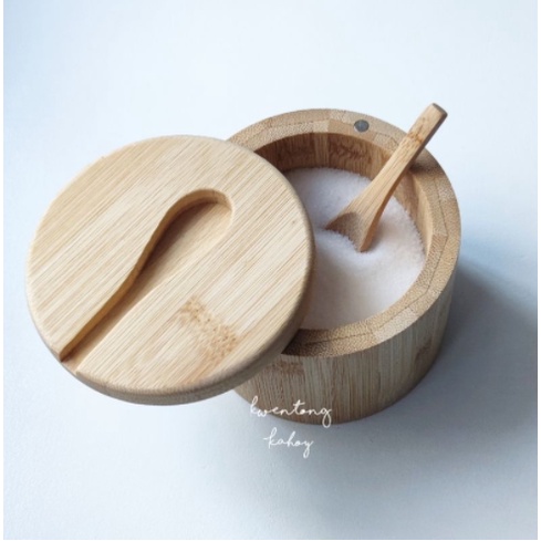 Storage Boxes Salt Box Wooden Bamboo Storage Box Swivel Lid Container ...
