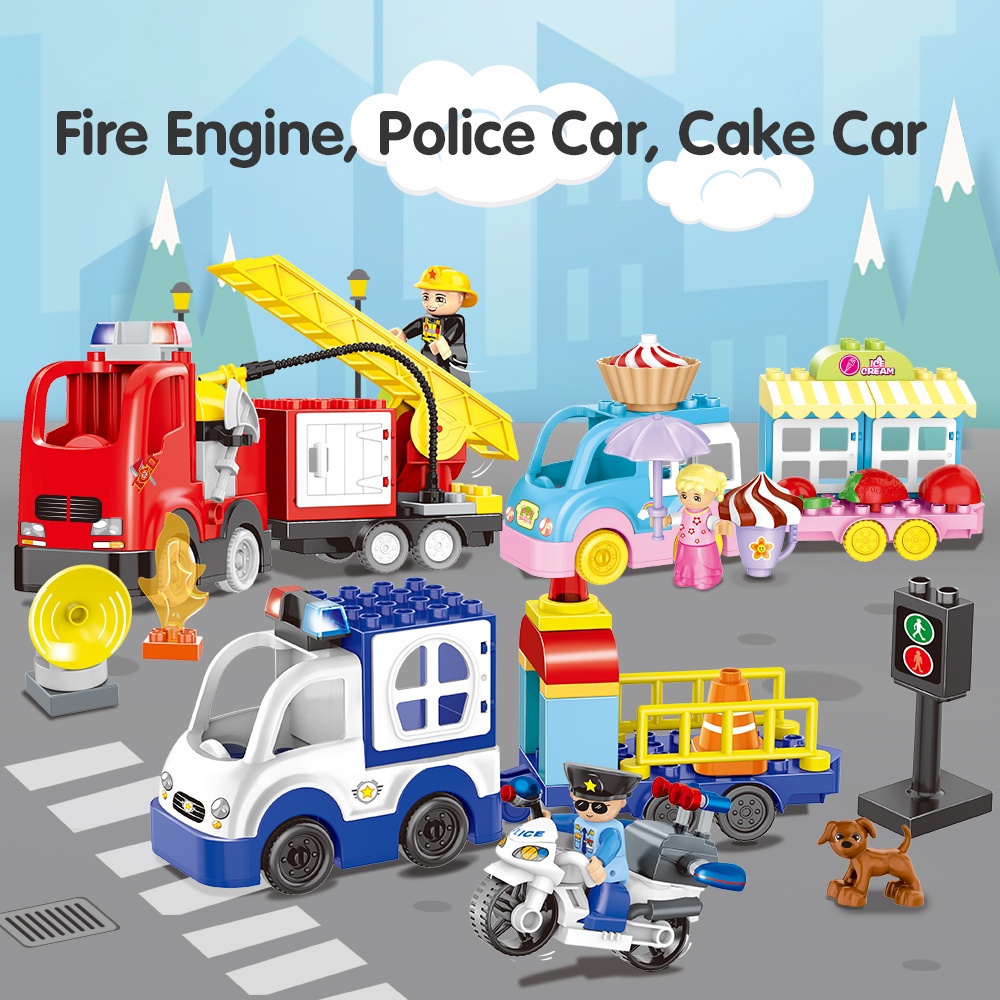 FS Big Size Building Block Car Toys Big Size Assemble Blocks Police Car ...