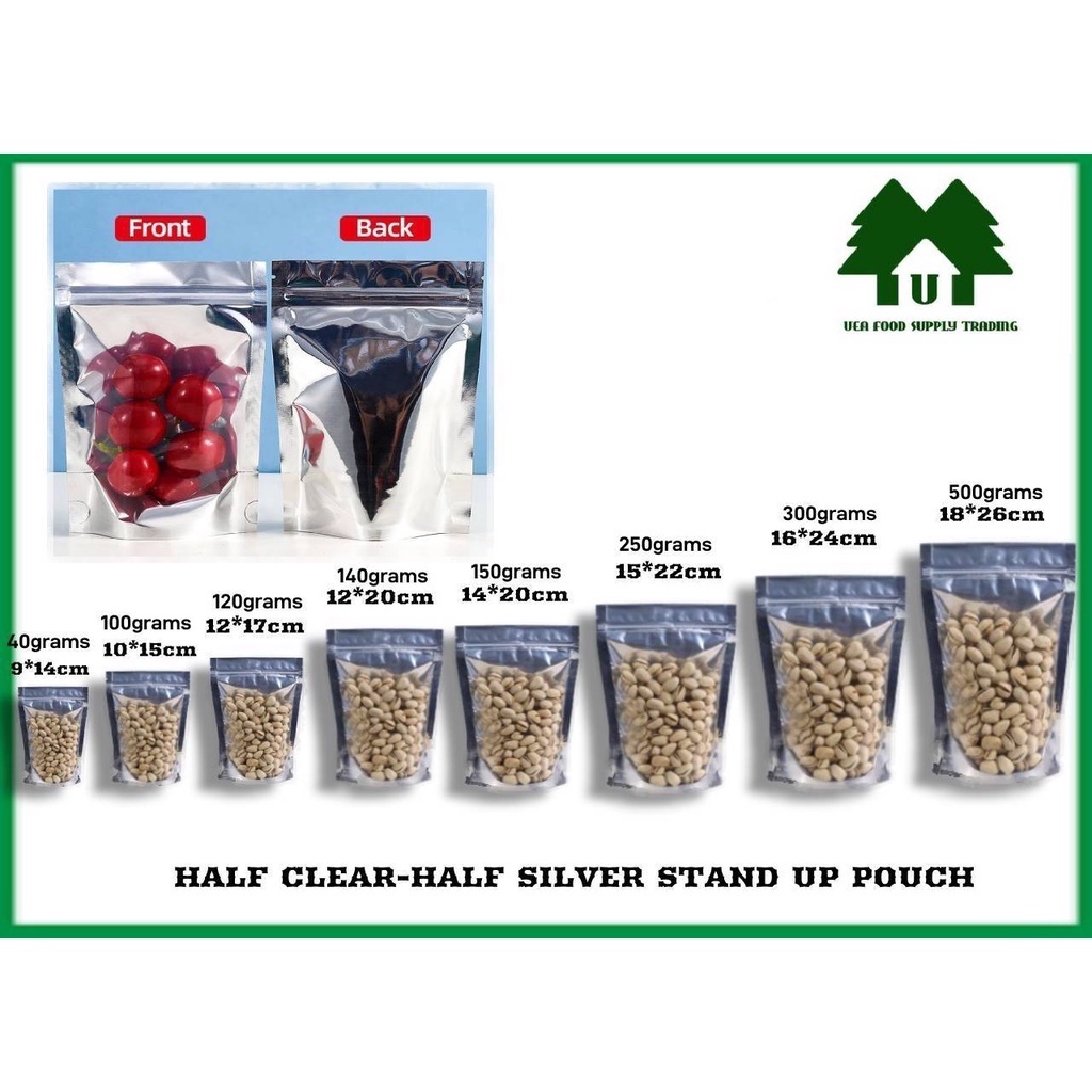 50-100 pcs Half Silver Aluminum Half Clear Stand Up Pouch with Zip Lock Packaging Ziplock ...