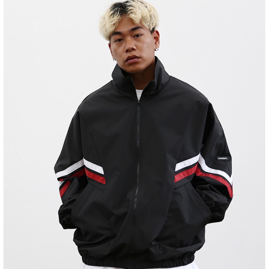 [URBANPLAYERS] two-line colored windbreaker jacket(Black) | Shopee ...