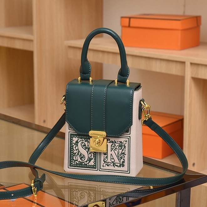 New printed fashionable vertical small square bag color contrast mini ...