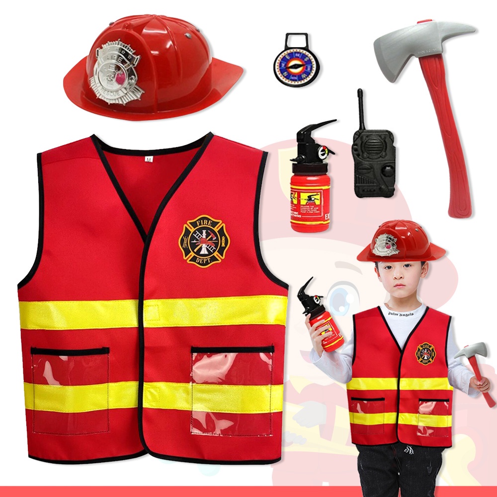Fireman Cosplay Costume for Kids Boys 6pcs Fire Uniforms Vest Party ...