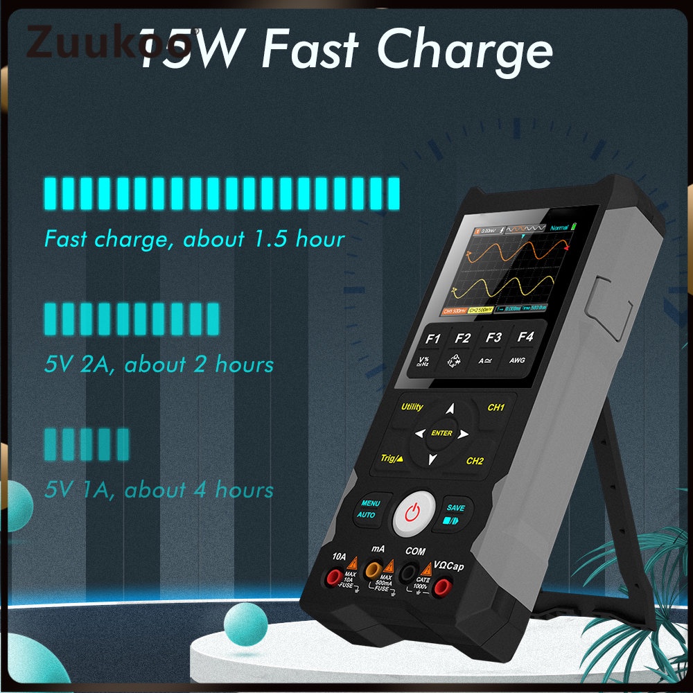 Handheld Oscilloscope Waveform Generator Multimeter 3 In 1 Multifunction Tester 2ch Awg Scope