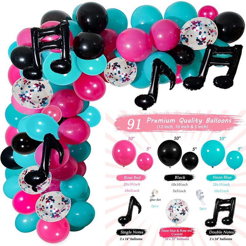 91Pcs TikTok Balloons Arch Garland Kit Tik Tok Music Balloons Birthday ...