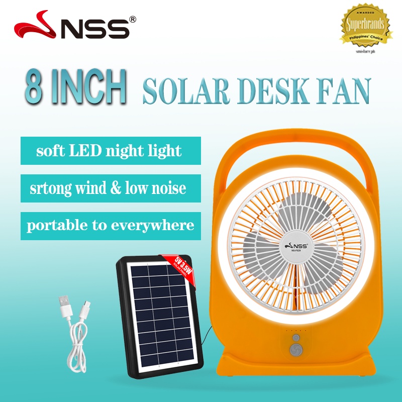 NSS Solar Electric Fan with Panel Rechargeable Solar Powered Fan Solar ...