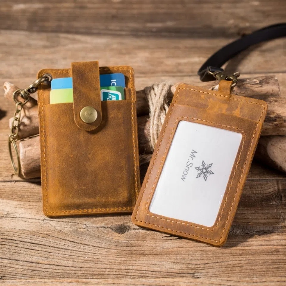 Cowhide Office work card cover Student Name ID Card Cover With Neck ...