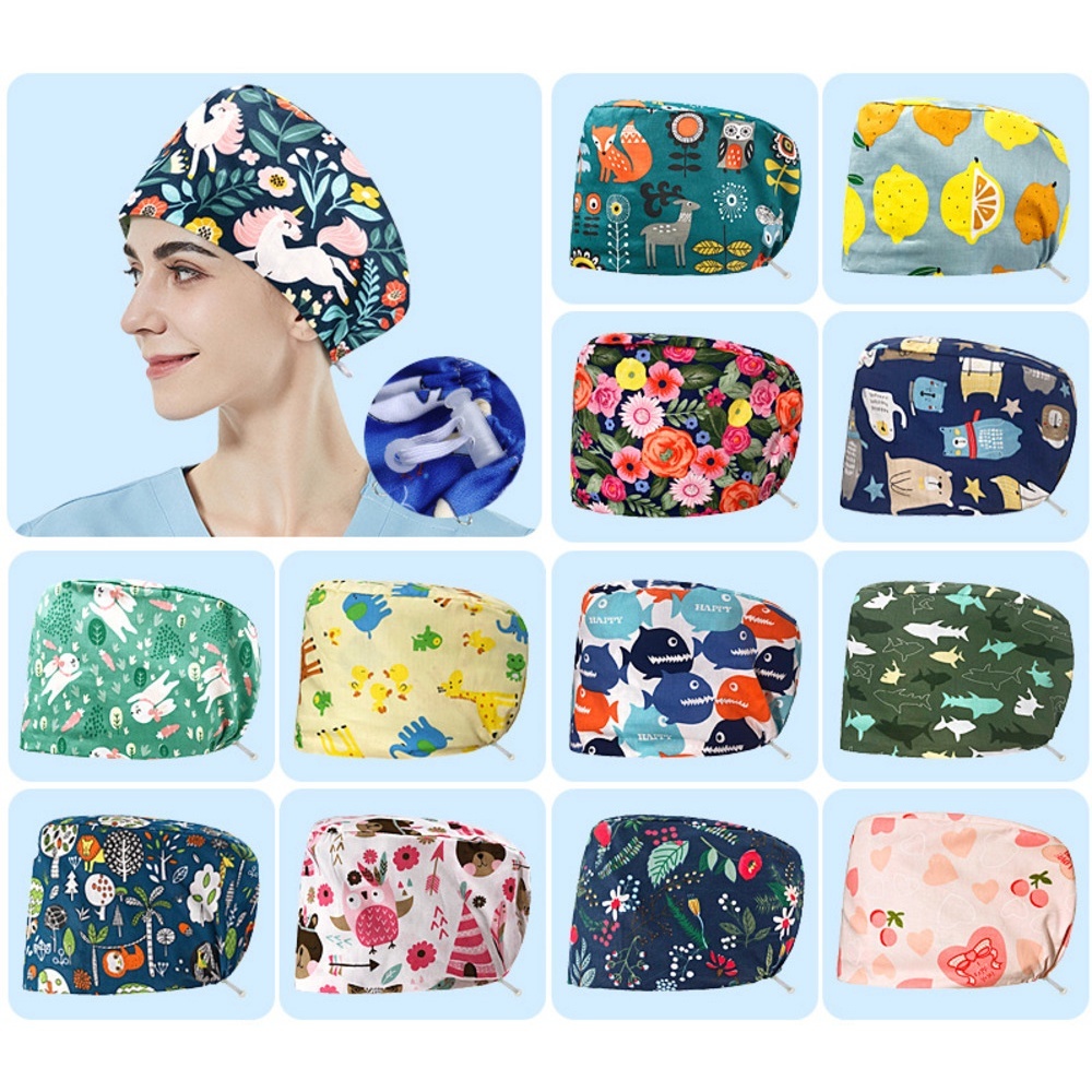 Printing Operating Room Hat Nurse Flower Female Doctor Oral Collapsible ...