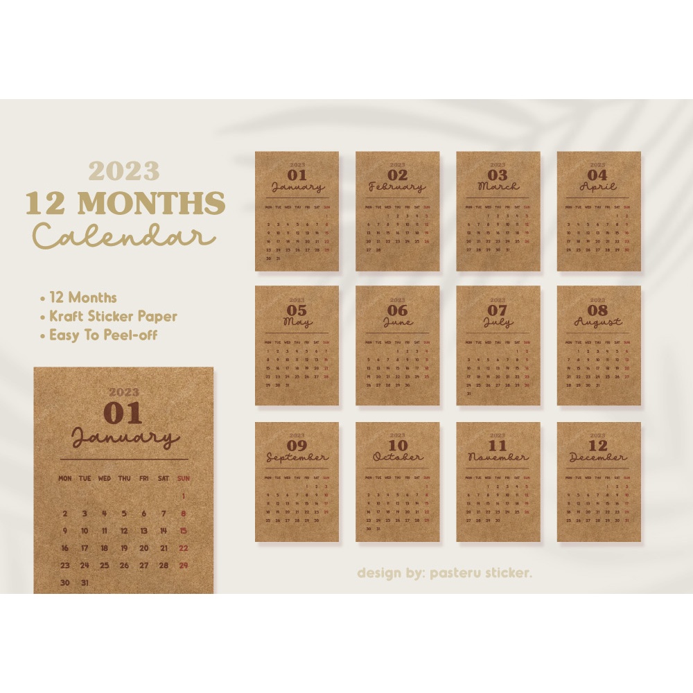 Mini Kraft Sticker 2023 Calendar | For your Planner & Bujo | Shopee ...