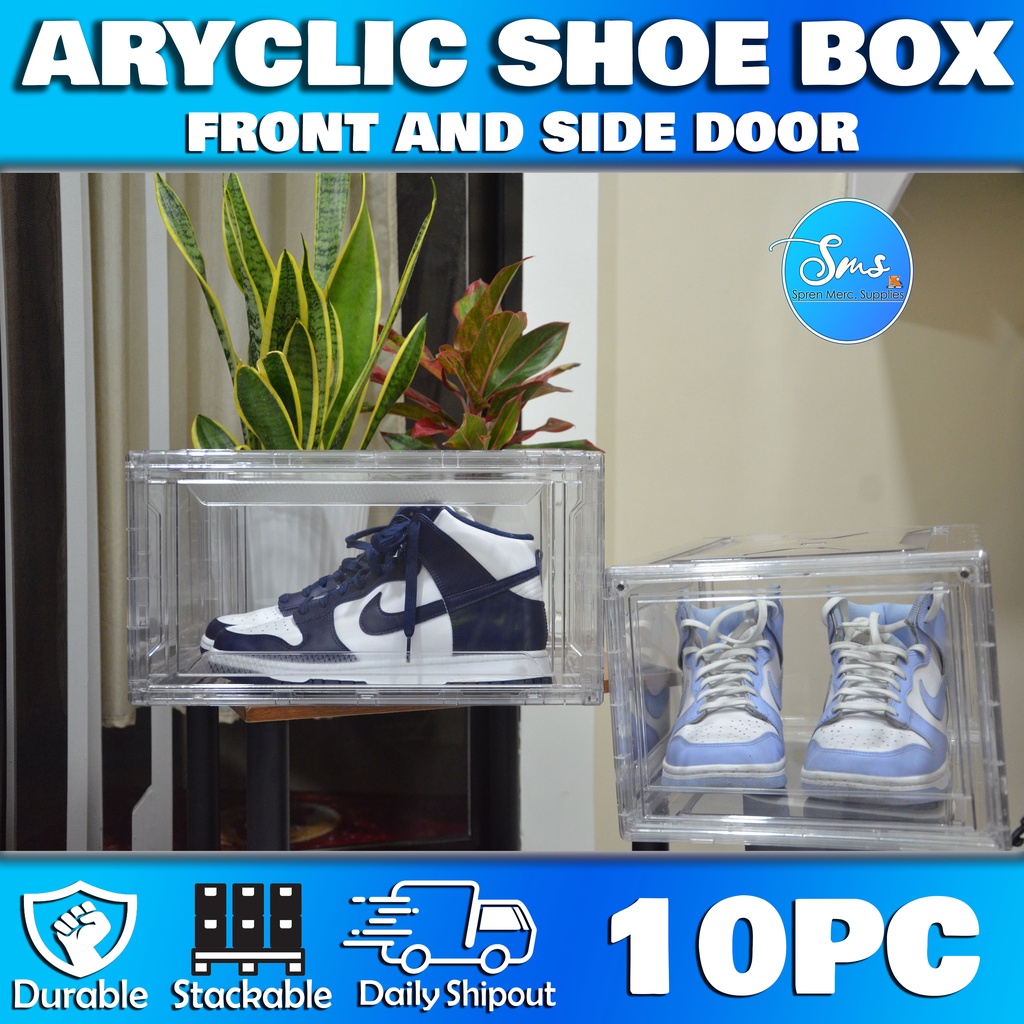 10 PC ACRYLIC QUALITY STACKABLE SHOEBOX WITH MAGNETIC FRONT / SIDE DOOR ...