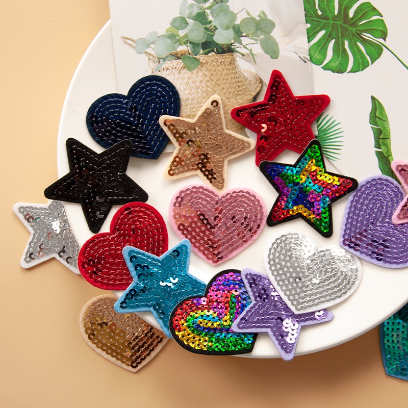 Self adhesive Glitter Heart Star Embroidered patch patches bag jacket ...