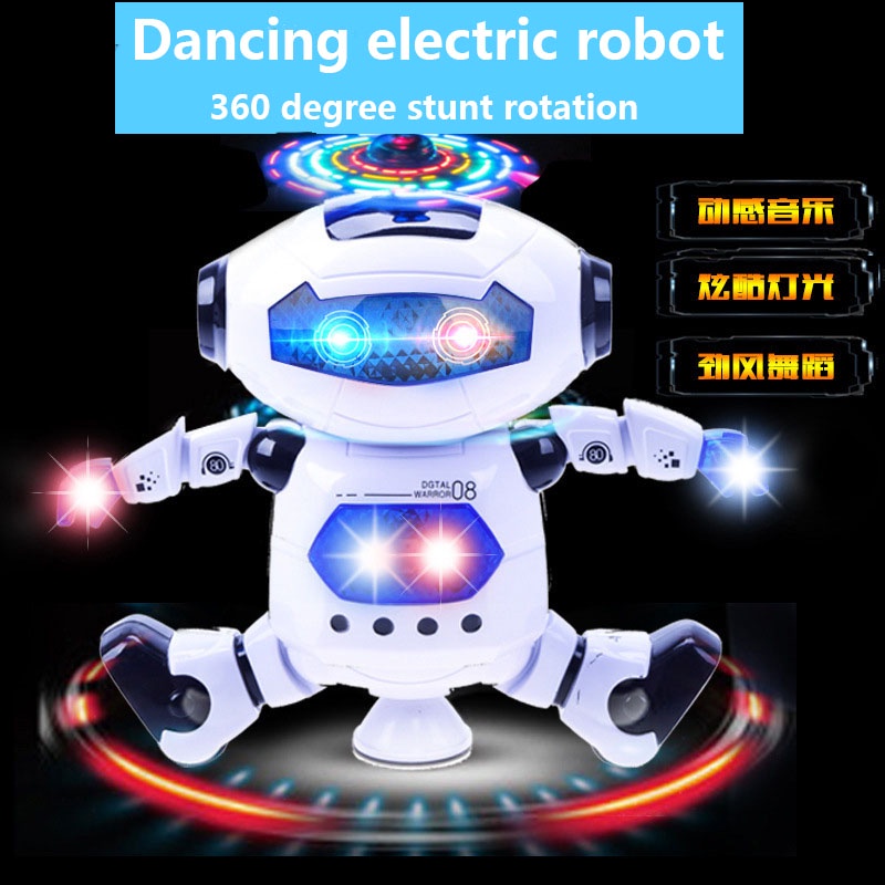 Music dancing robot 360 degree rotating light dazzle dancing robot toy ...