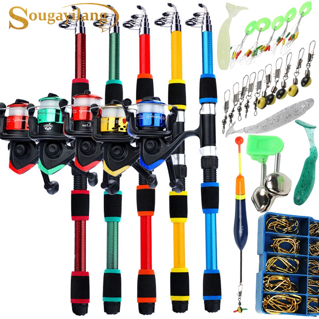 Fishing Rod Set 1.8M Telescopic Fishing Rod and Fishing Reel 5.5:1 gear ...