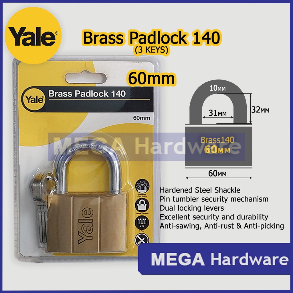Yale V140 Outdoor Brass Padlock Heavy Duty 30mm 40mm 50mm 60mm 70mm (long or short) | Shopee ...