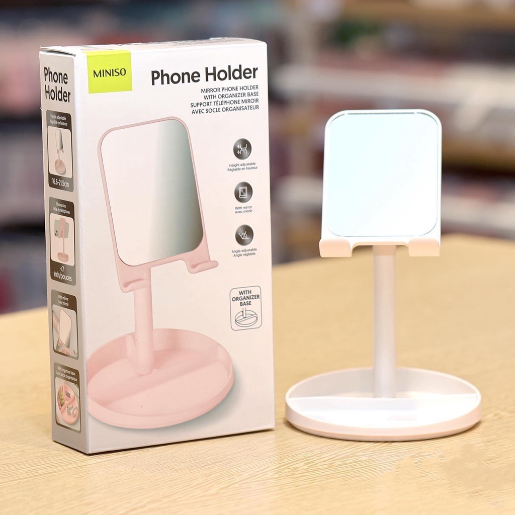 MIRROR PHONE HOLDER WITH ORGANIZER BASE by Miniso | Shopee Philippines