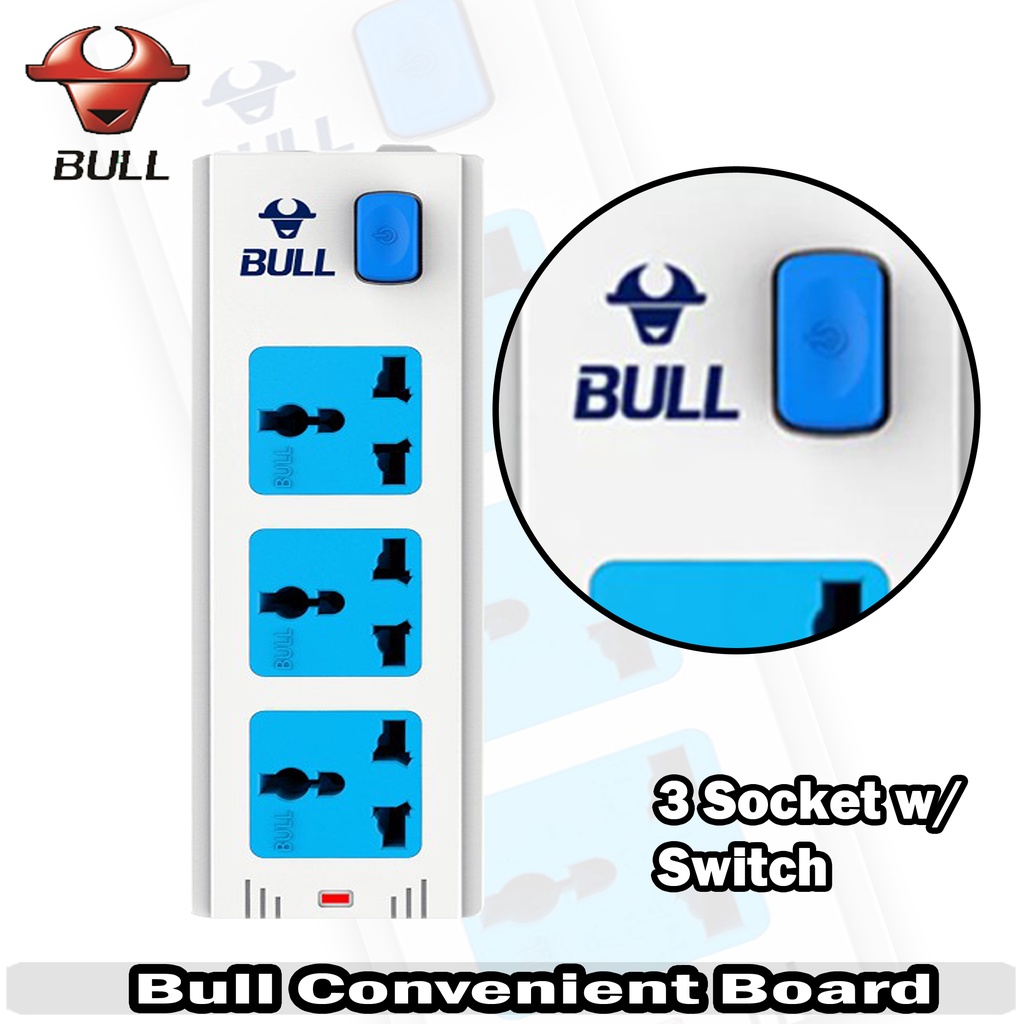 Bull Rewireable Extension Socket 413K 2500w 10A 3 Outlets | Shopee ...