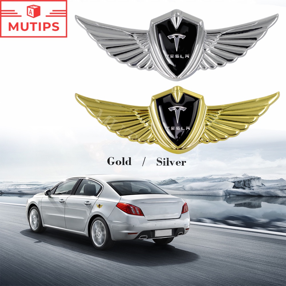 Tesla Car Body 3D Metal Logo Wings Sticker Decoration Emblem For Model ...