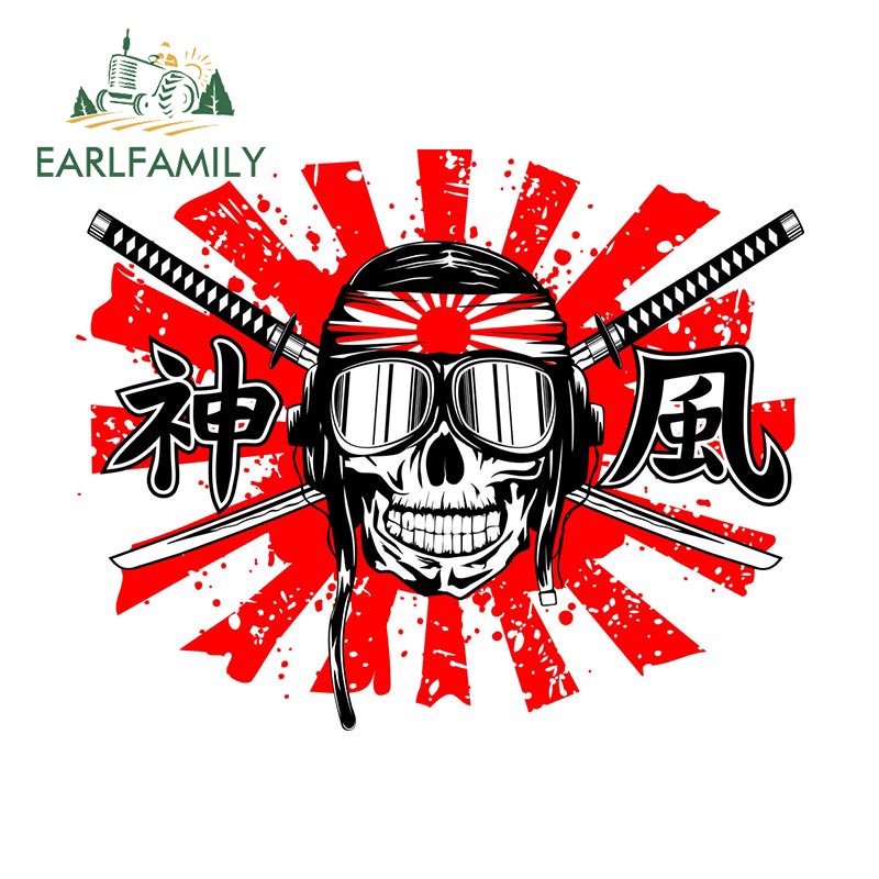 EARLFAMILY 13cm x 10.4cm Skull in Pilots Helmet and Sword Car Stickers ...