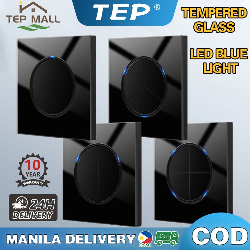TEP Wall Switch Light Tempered Glass Panel with LED Indicator Light ...