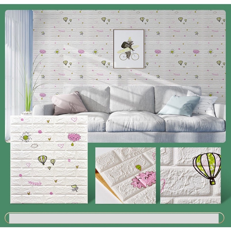 Brick Foam Wall Paper Dinding 3D Wallpaper Stickers Wall Stickers ...