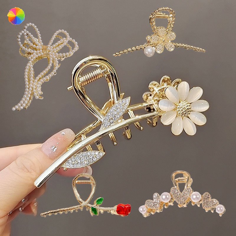 Metal Flower Hair Clamp Gold Rose Gripper Hair Clip Fashion Hair Claw ...