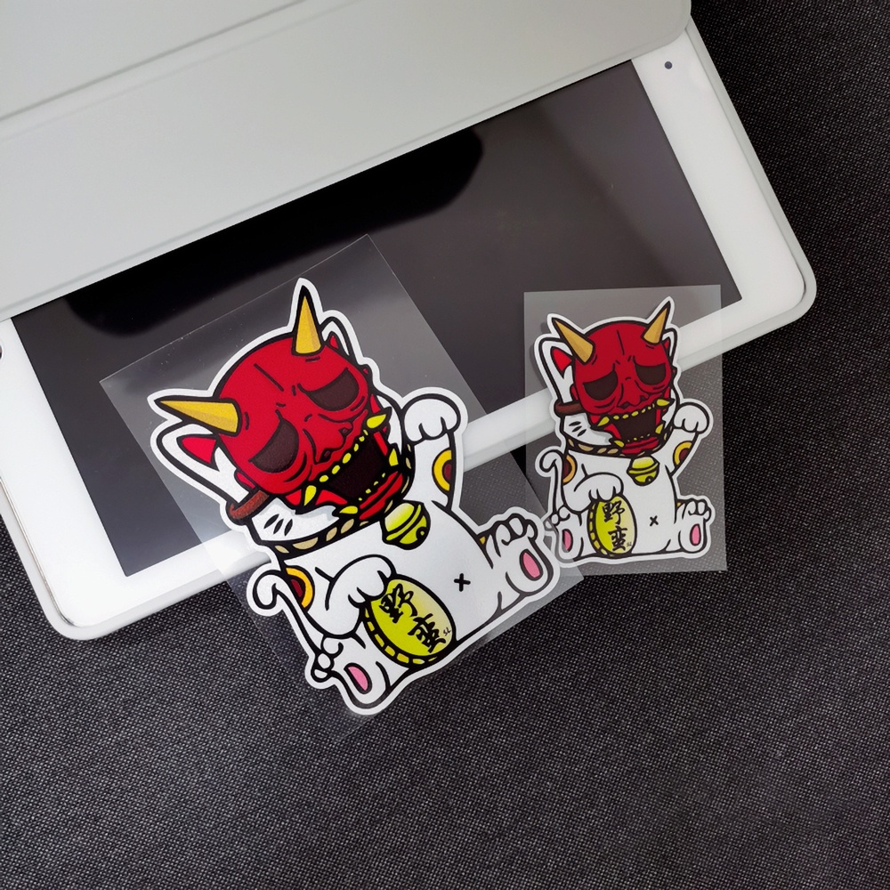 JDM Japanese Ghost Warrior Masked Lucky Cat Motorcycle Body Reflective ...