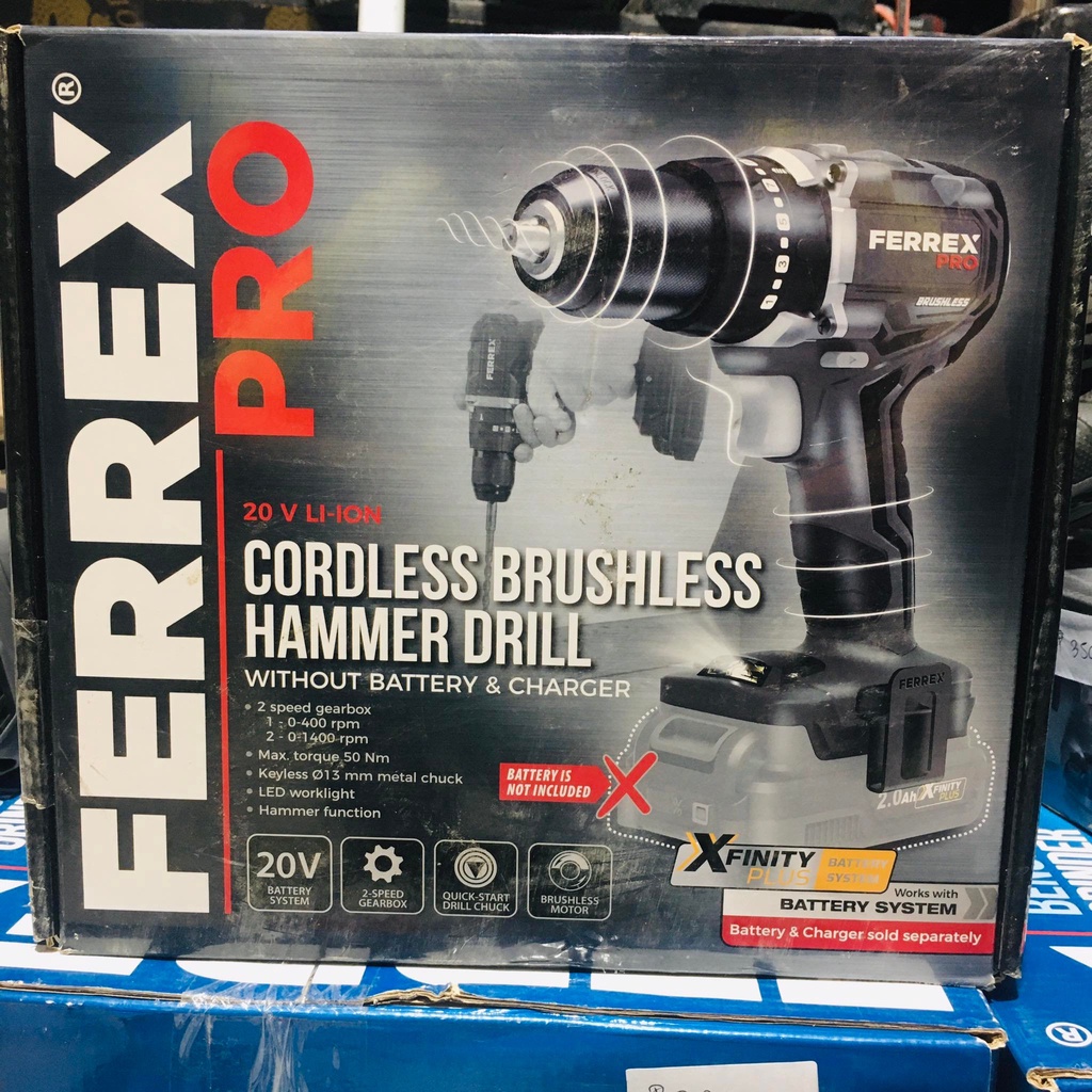 Ferrex Pro Cordless Brushless Hammer Drill Without Battery & Charger ...