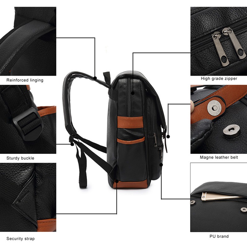 Large capacity PU backpack business laptop bag travel backpack fashion ...