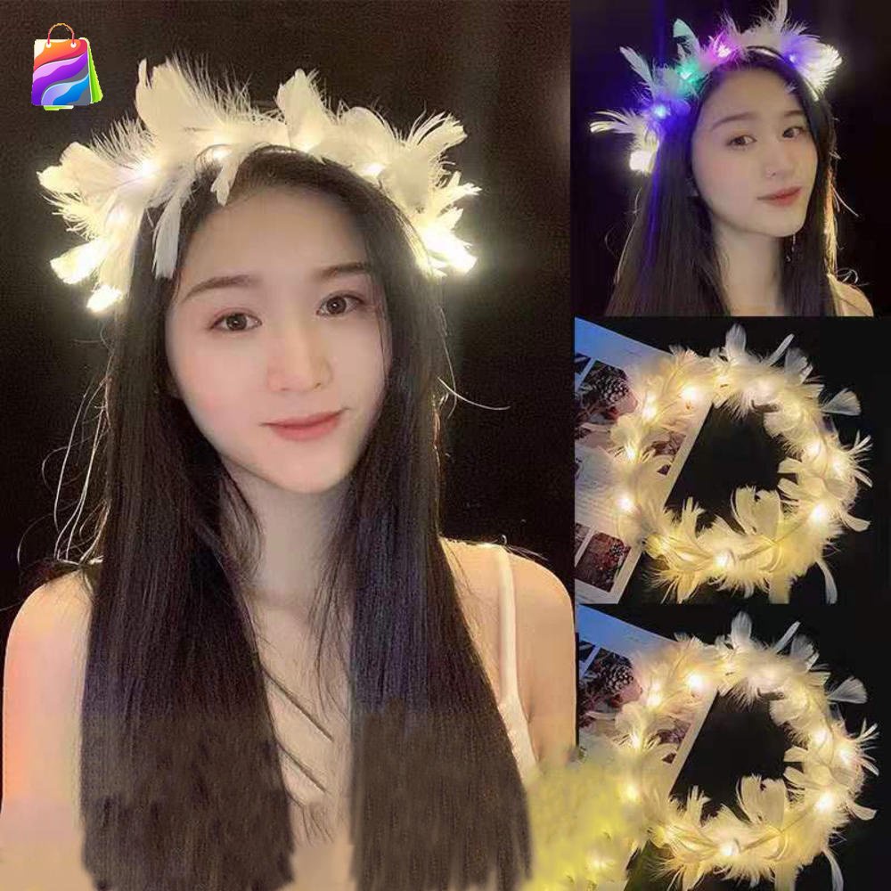 LED Feather Wreath Crown Headband,Light-Up Angel Halo Headband ...