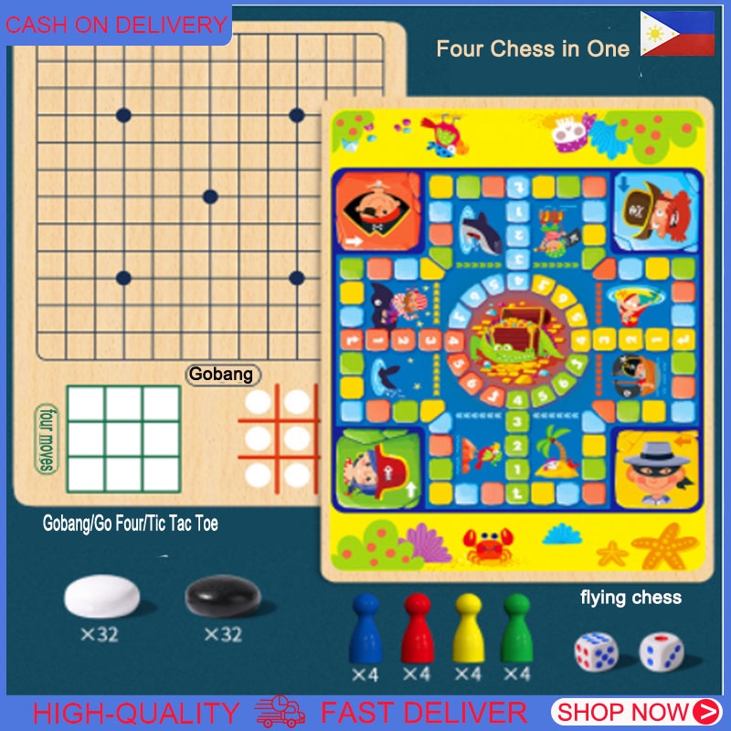 9-in-1 Portable Wooden Flying Chess Checkers Catapult Snakes And ...