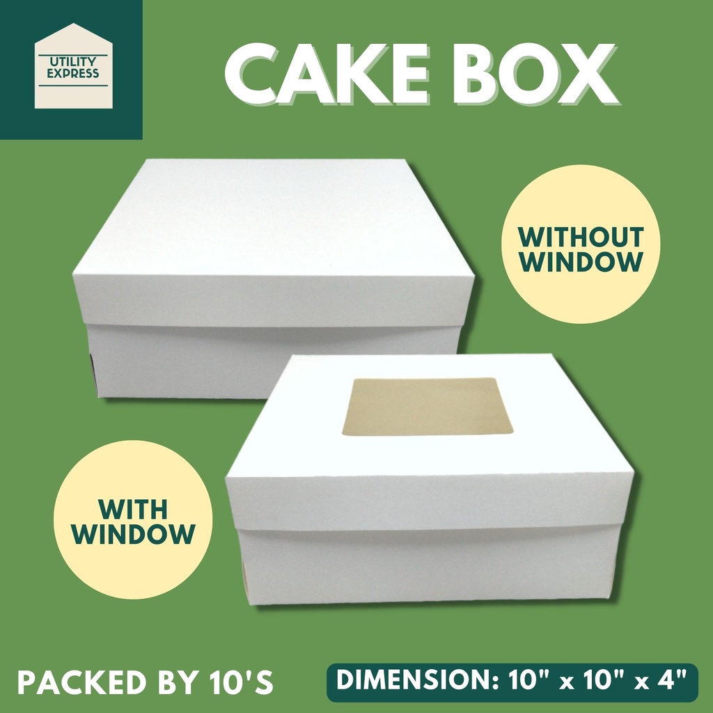 Cake Pastry Box Plain 10x10x4 inches [ w/ Window or No Window ] 10sets ...