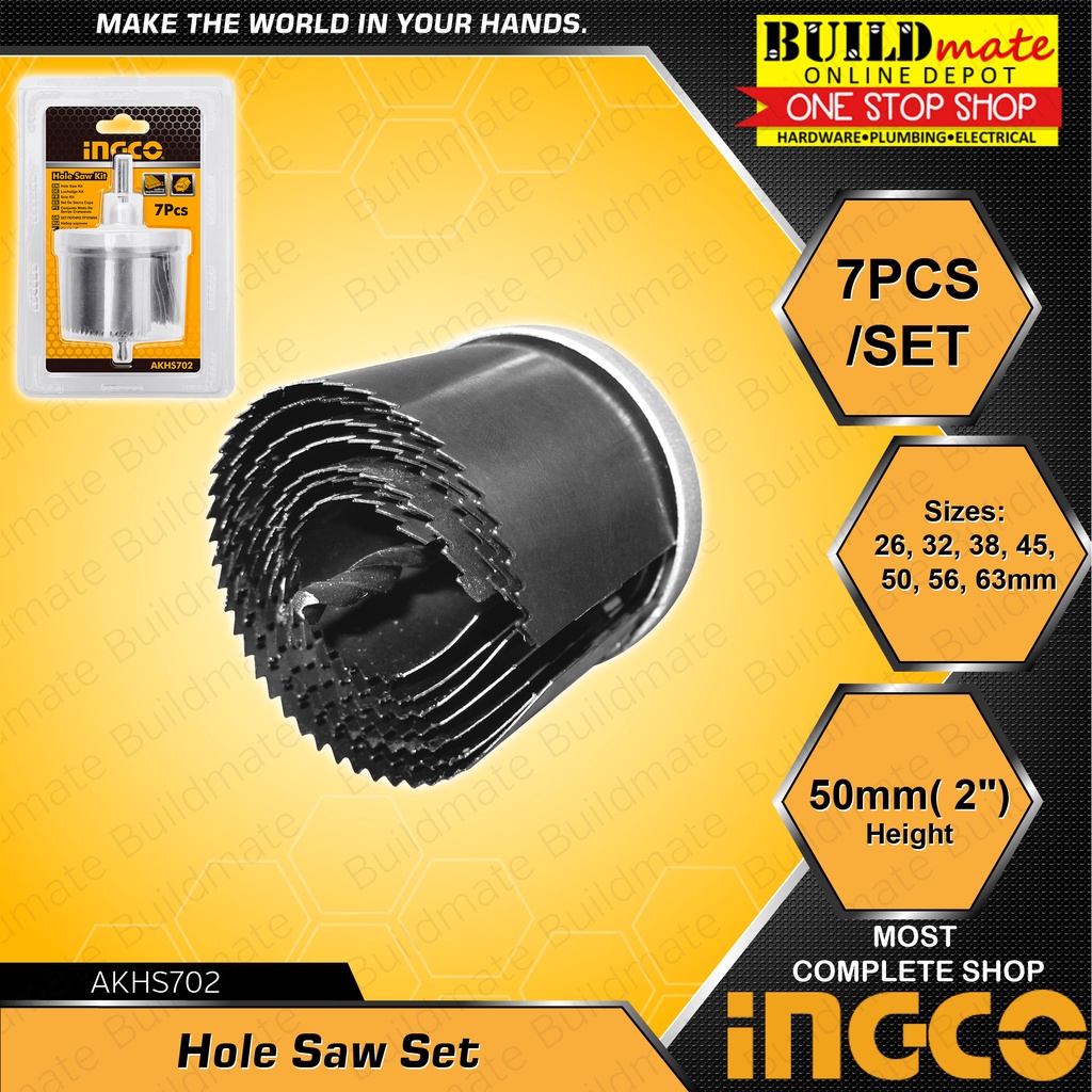 Buildmate x INGCO Hole Saw Set 7PCS 50mm(2") for Hole Cutting and ...