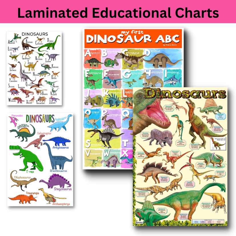 Laminated Dinosaurs Charts for Kids and Learners, Educational Charts ...
