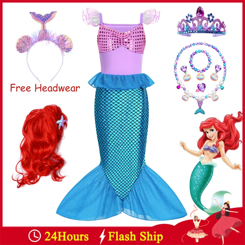Princess Ariel Mermaid Christmas Dress For Babys Girls Blue Sequin Mesh ...