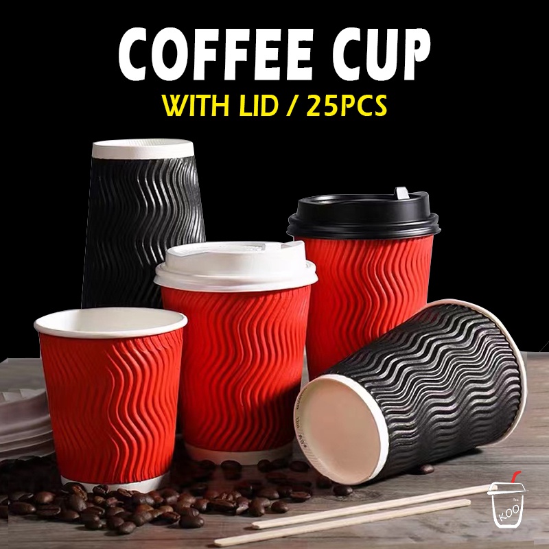 25pcs Coffee Cup/Milk Tea Cups/Kraft Paper Rippled Coffee Cup/Double ...