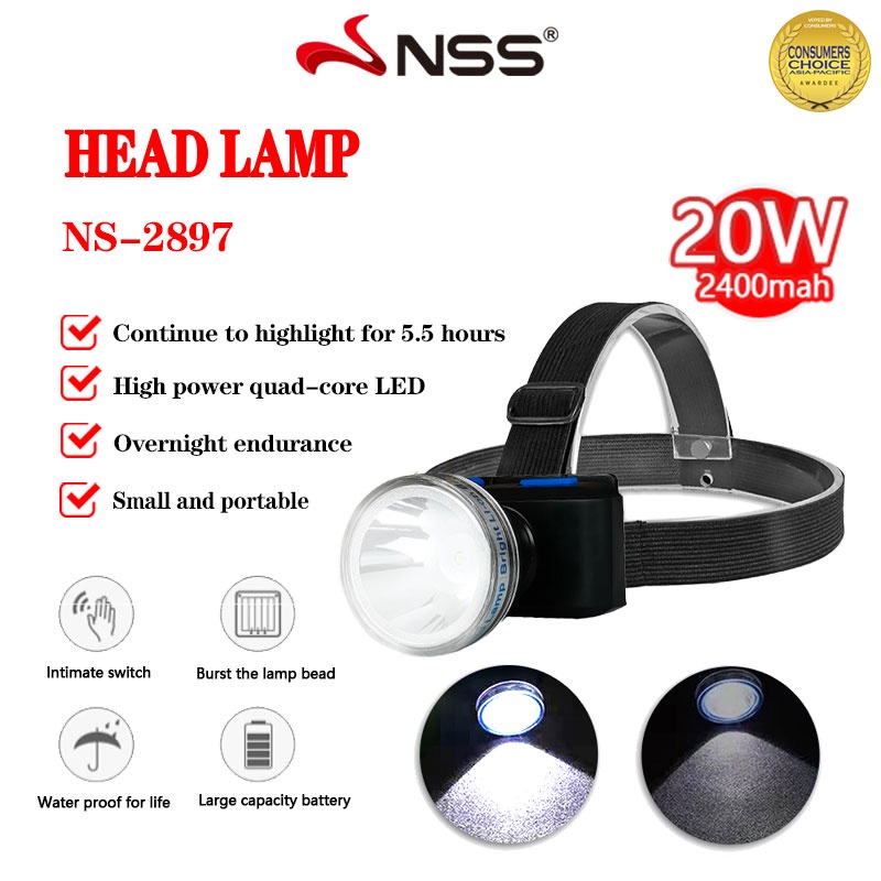 NSS Headlamp Outdoors Flashlight Head-mounted Adjustable LED Head Light ...
