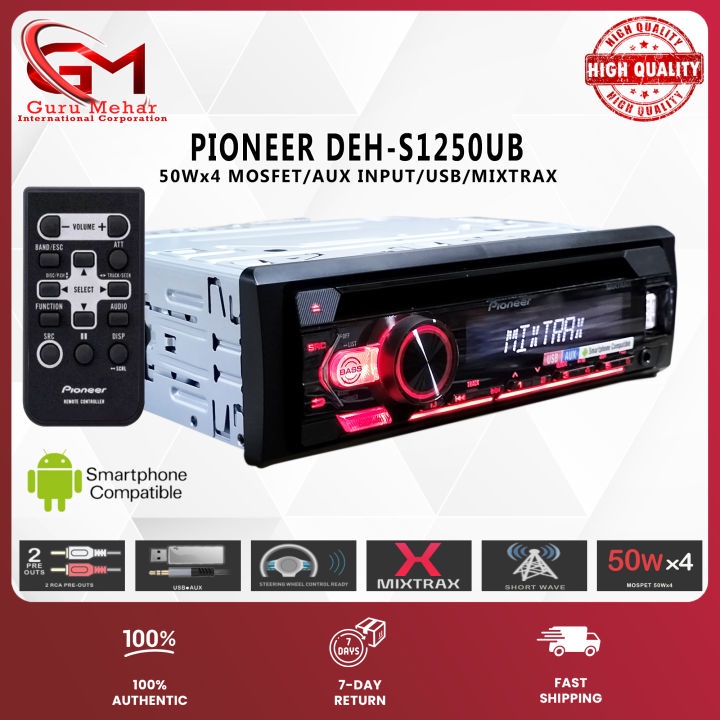 PIONEER (DEH-S1250UB) - Car Stereo w/ CD Receiver, USB, Android Smartphone Support, Auxiliary-In ...