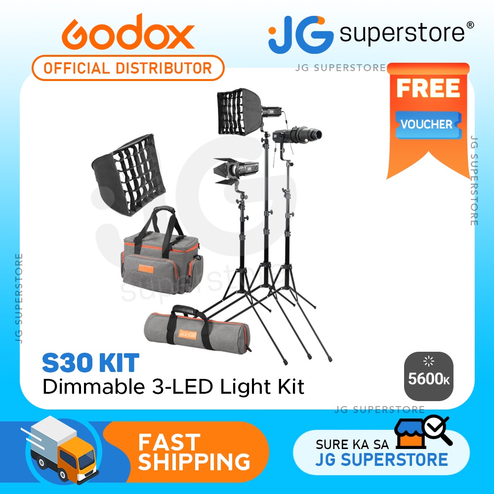 [CLEARANCE] Godox S30 5600K LED Light Kit, Precision Lighting and Dimmable Focusing Function ...