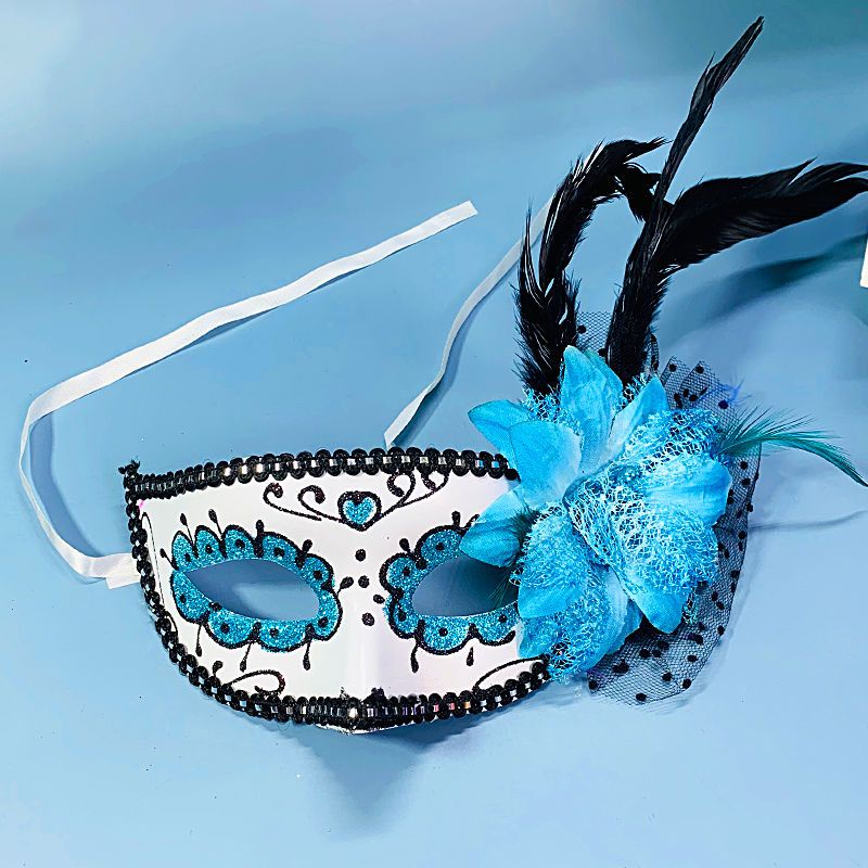 Adult Children Masquerade Party Elsa Mask Frozen Side Feather Style ...