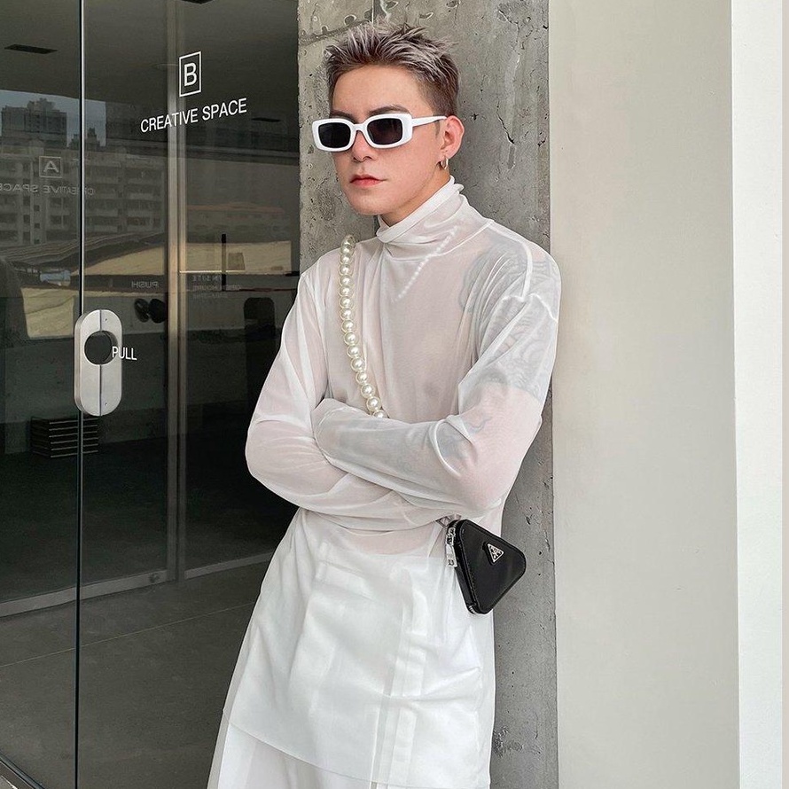 Sexy - White Long-Sleeved Chiffon Men'S T-Shirt - White (With bigsize ...