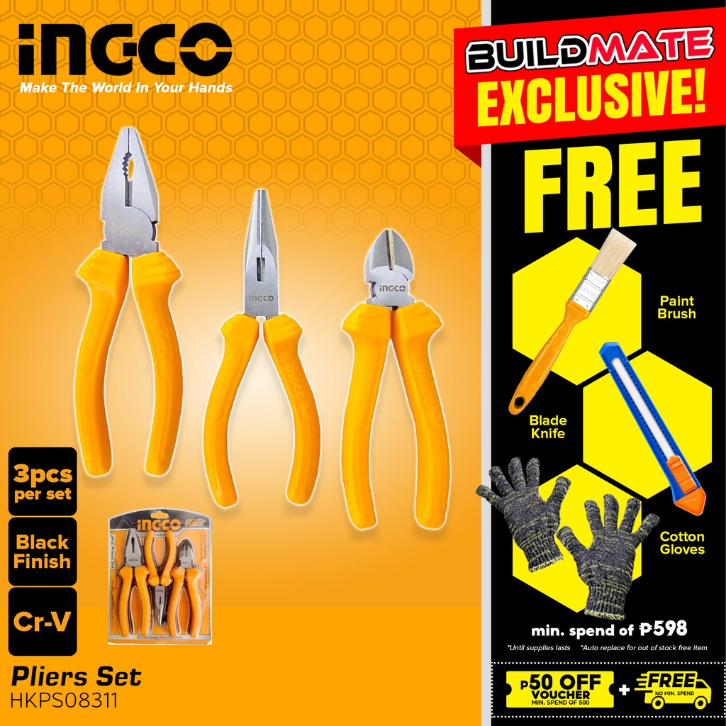 BUILDMATE Ingco 3PCS Pliers Set Combination Pliers Long Nose Pliers ...