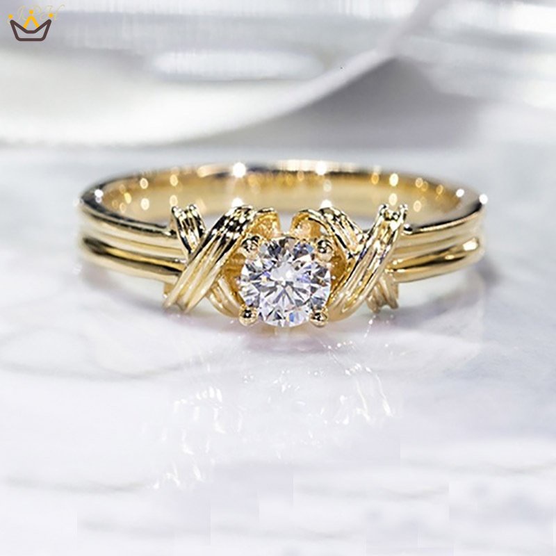 Diamond Crystal Titanium Gold Wedding Rings for Women Korean Fashion ...