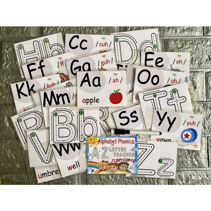 Alphabet Phonics Flashcards with letter tracing, laminated and reusable ...