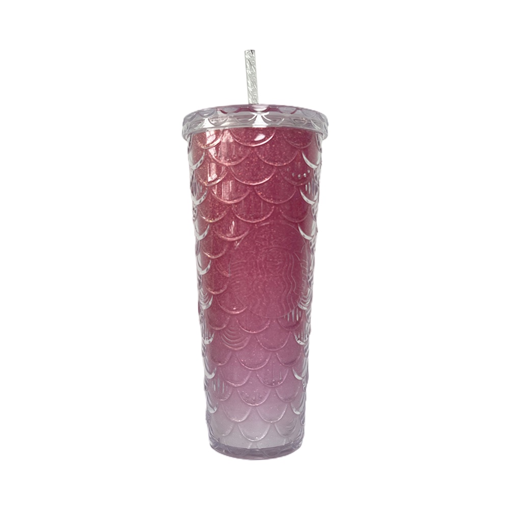 INTR 710ml/24oz Mermaid Scales Cup Fish Scale Cup Tumbler Double Layer ...
