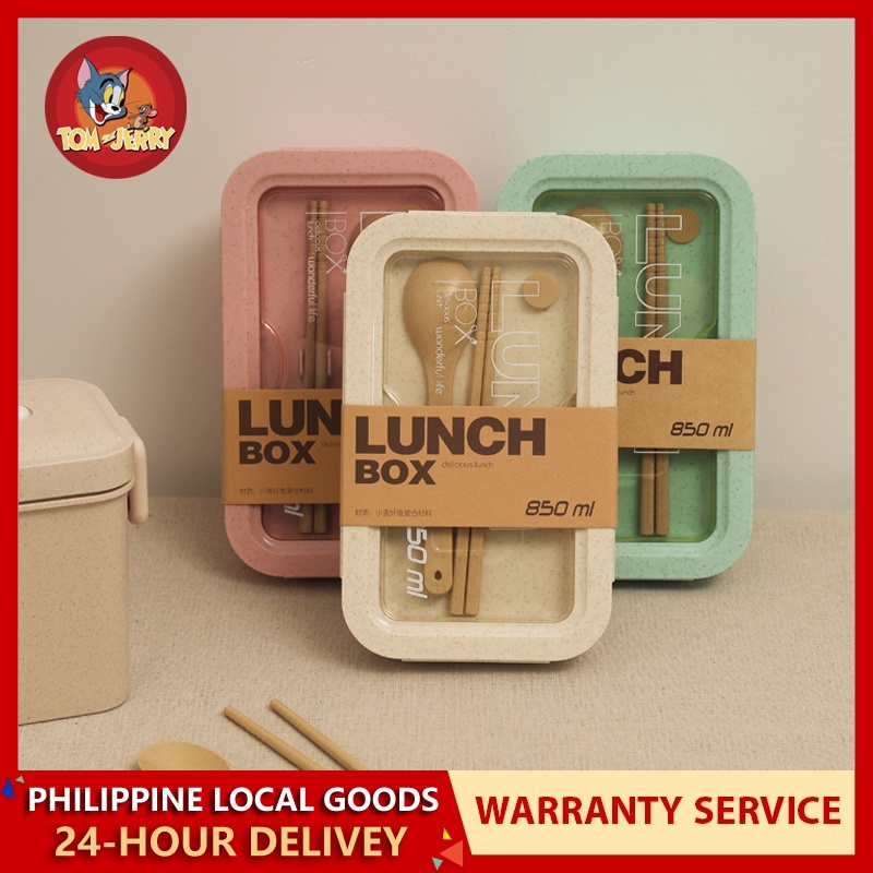 COD 1100ML Lunch Box Rectangular Bento Box With Spoon and Chopsticks ...