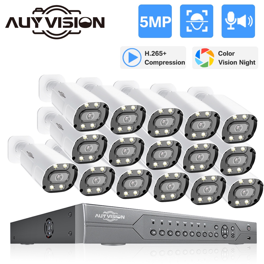 16CH 4K POE NVR 5MP IP Camera KIT Two-Way Audio Smart AI Face Detection ...