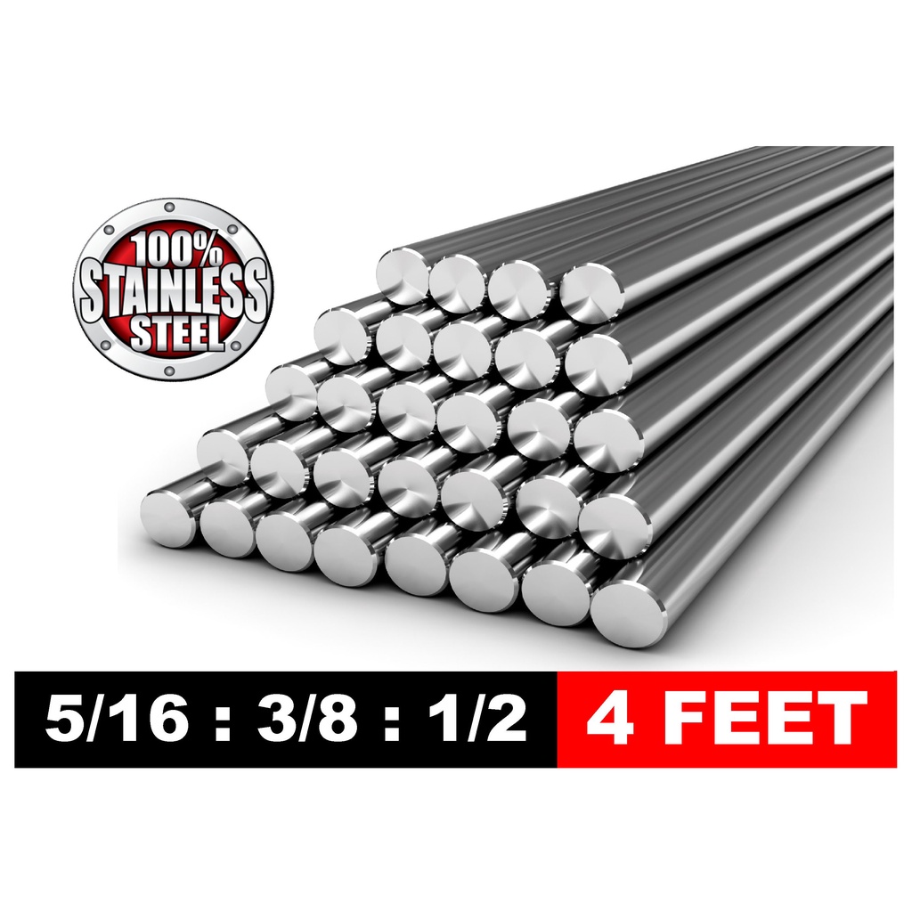 STAINLESS ROUND BAR SHAFTING GRADE 304 5/16 3/8 1/2 (SOLD BY 4 FEET ...