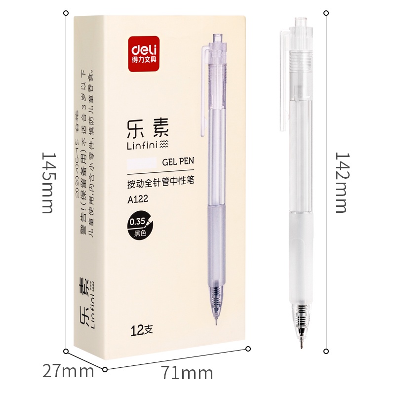 Deli A122 Press Gel Pen 0.35mm Black Student Writing Pens Stationery ...