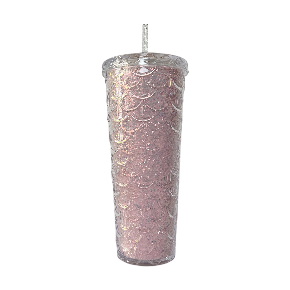 INTR 710ml/24oz Mermaid Scales Cup Fish Scale Cup Tumbler Double Layer ...